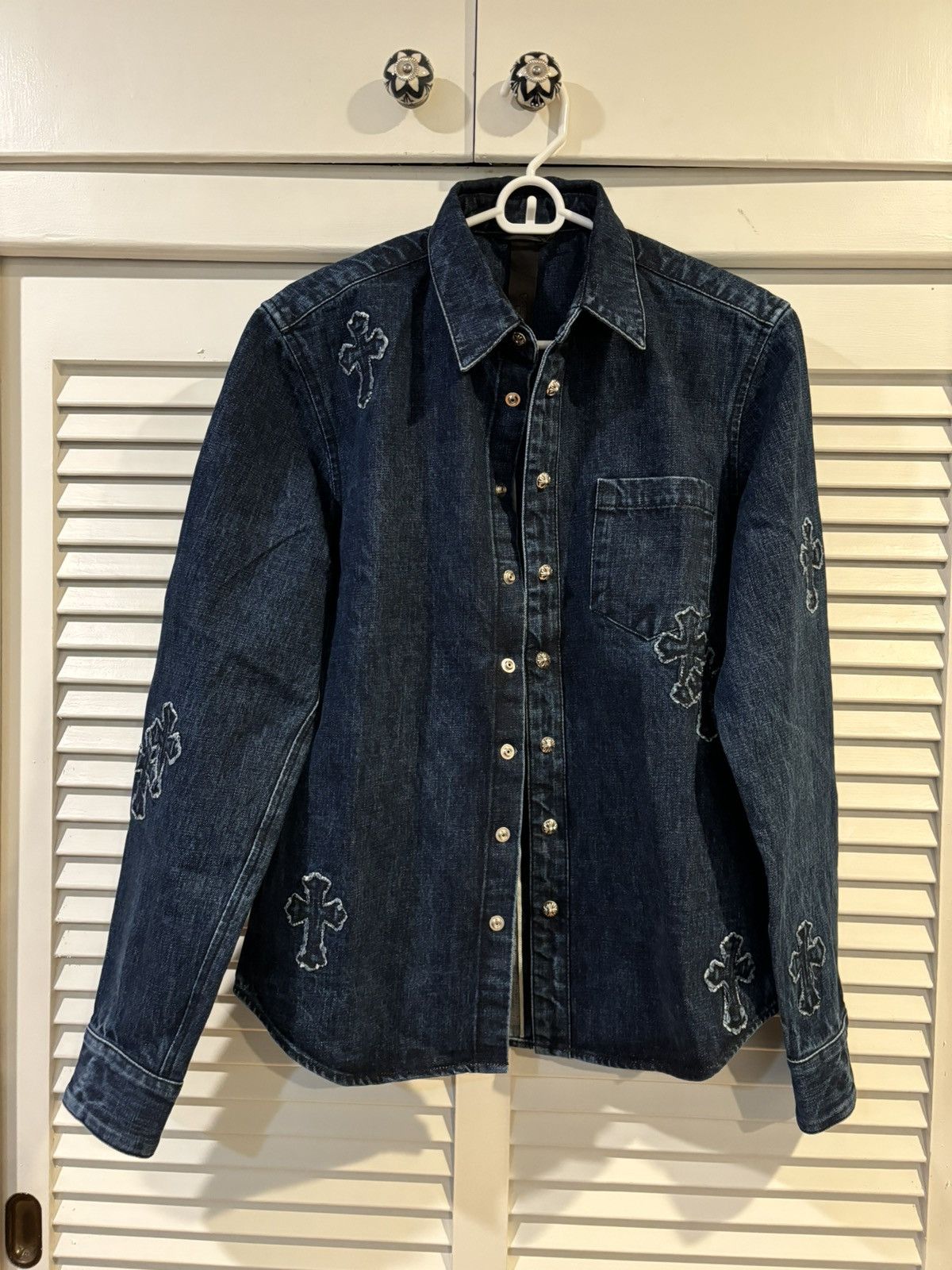 Chrome Hearts Chrome hearts selvedge denim jacket with cross patches ...