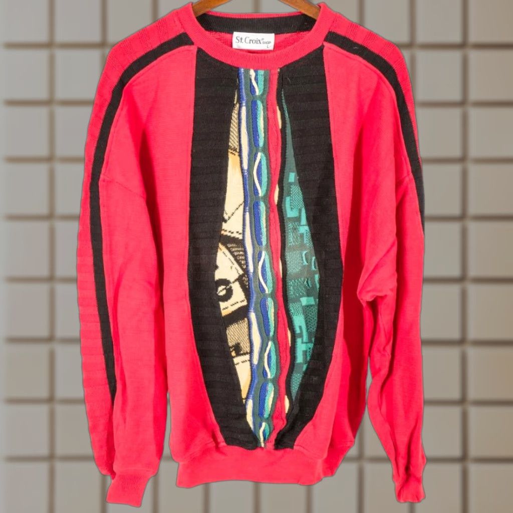Vintage St. Croix Knits Mens XL Colorful Textured Knit Sweater USA Made ...