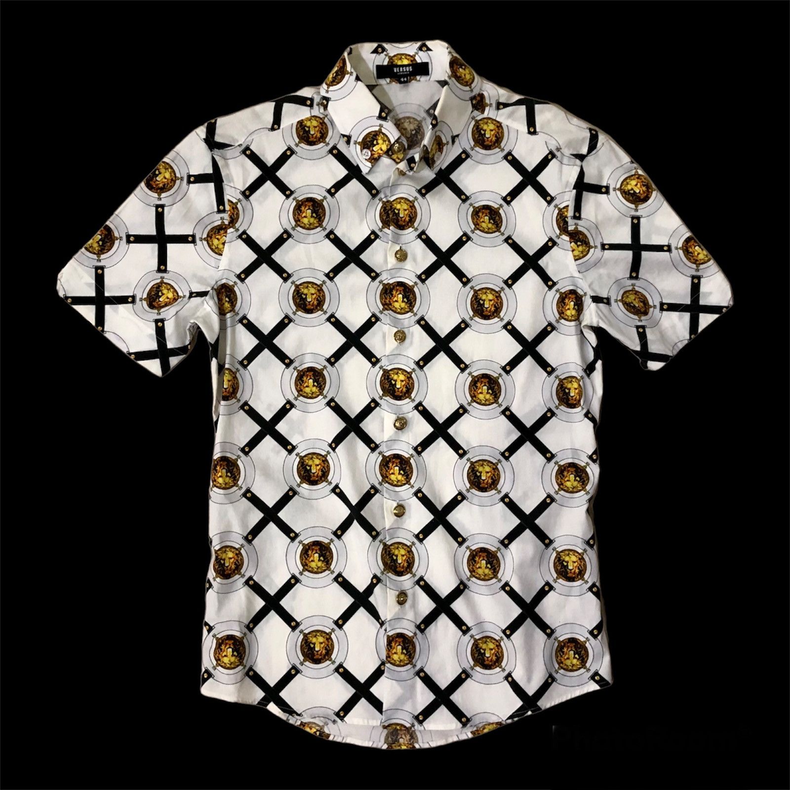 Vintage 🔥🔥 Vintage Versus Versace Lion Head Belt Full Print Shirt | Grailed