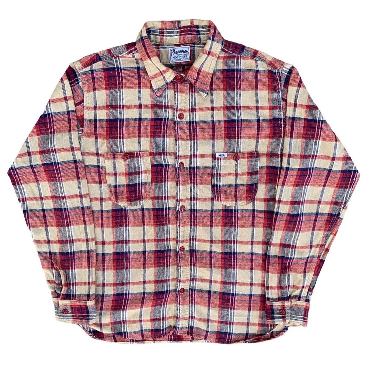 Pherrows Pherrows Stromy Blue Plaid Flannel Work Shirt | Grailed