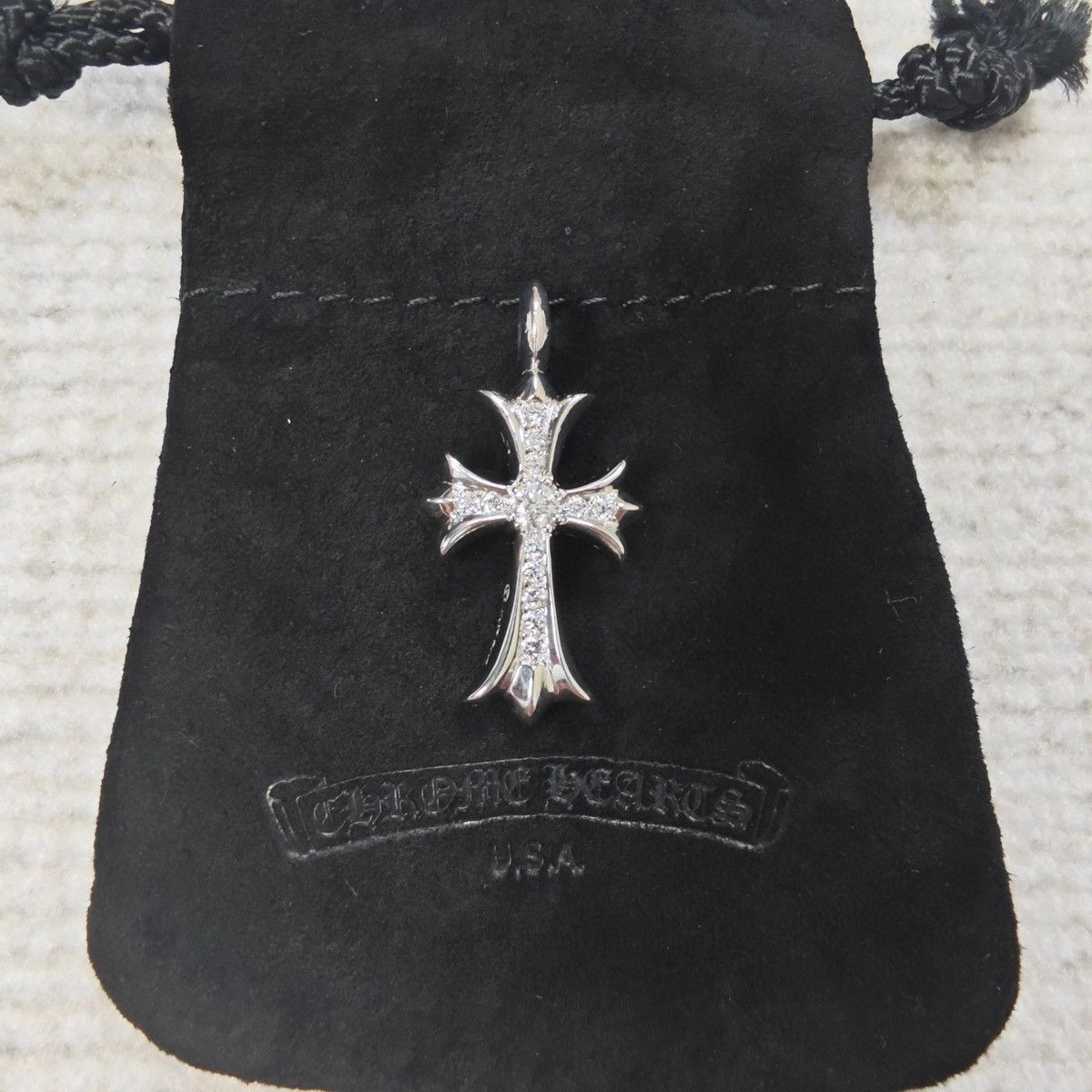 Chrome Hearts Chrome Hearts White Gold Tiny Cross with Diamonds | Grailed