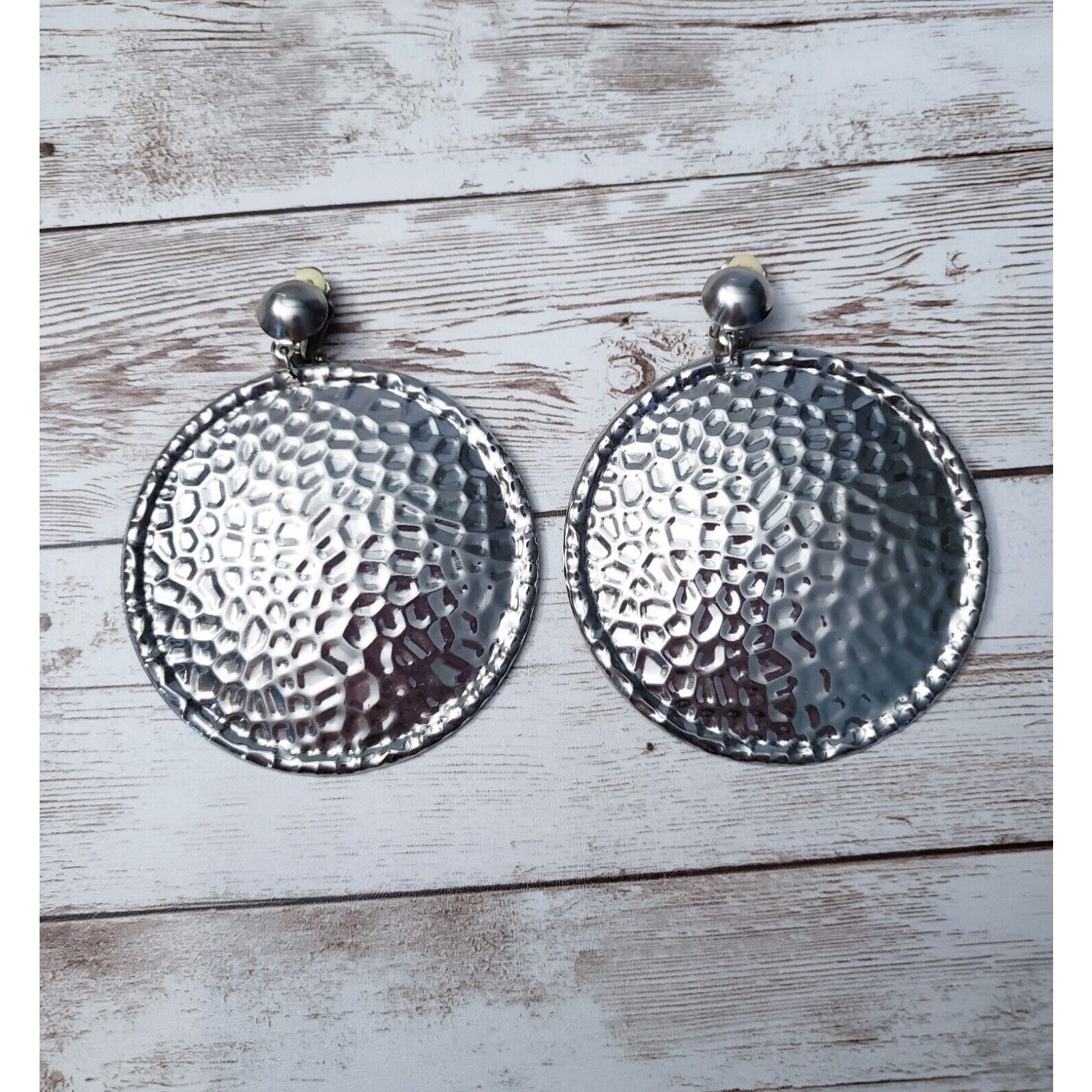 Vintage Vintage Clip On Earrings Extra Large Circle Hammered Pattern ...