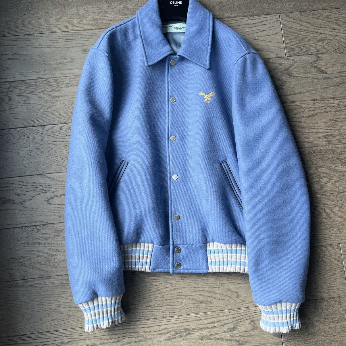 Off-White Off white baby blue varsity jacket | Grailed