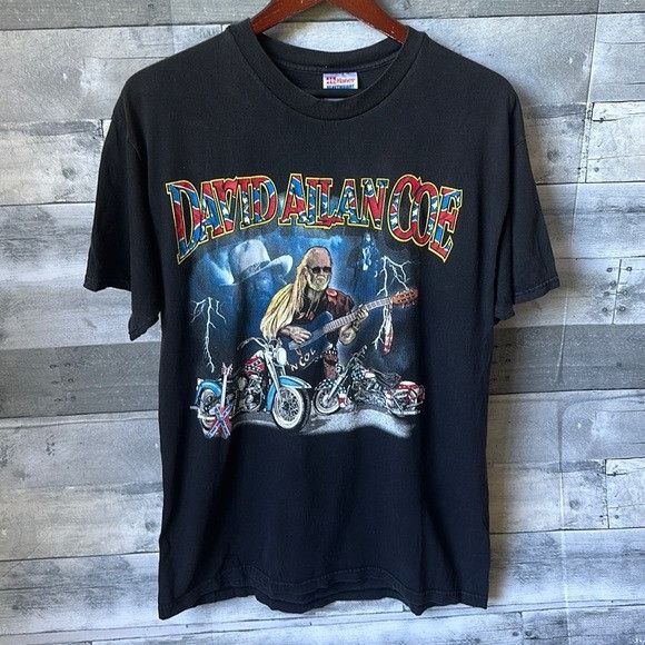 Vintage VINTAGE HANES DAVID ALLAN COE GRAPHIC 2001 TOUR BLACK SHORT ...