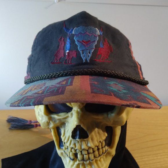 Vintage Vintage Tribal Aztec Southwest Cowboys Cattle Skull Rope Hat ...