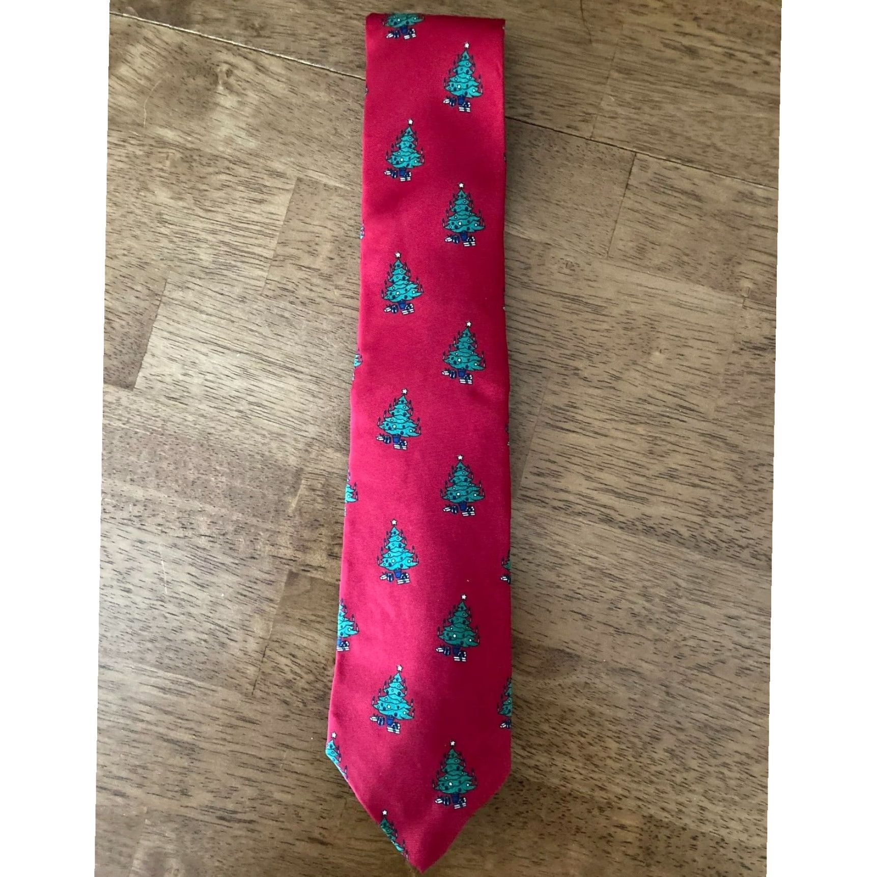 Vintage All Silk Red Christmas Trees Patterned Luxury Necktie for Men ...
