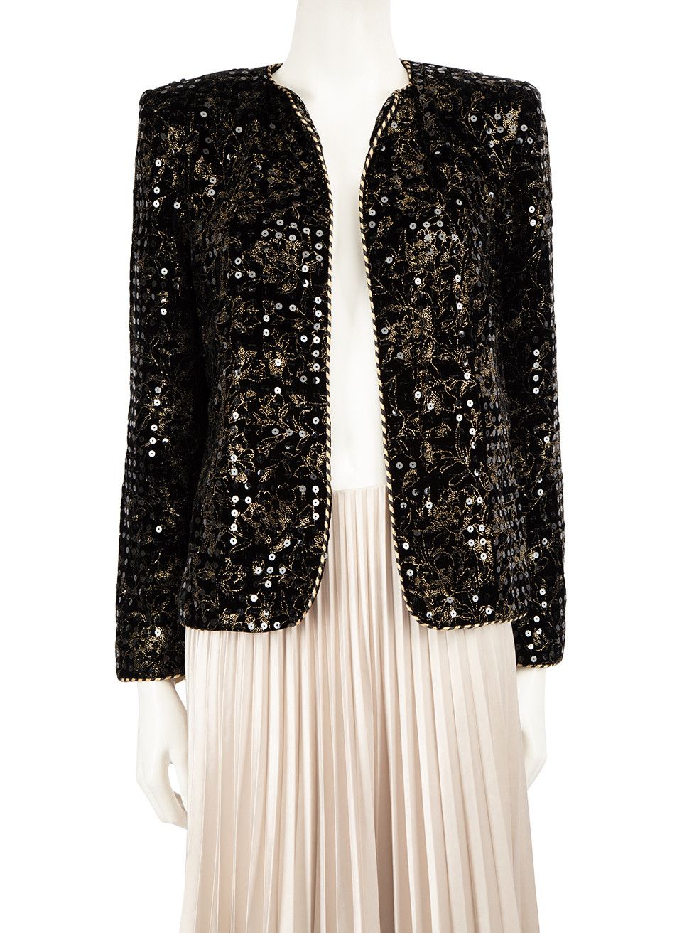 Celine Vintage Black Velvet Gold Sequin Detailed Jacket | Grailed