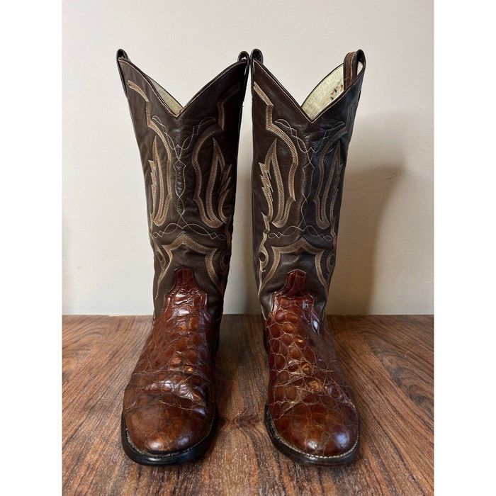 Larry Mahan Texas Larry Mahan Leather & Crocodile Cowboy Boots VTG Size ...