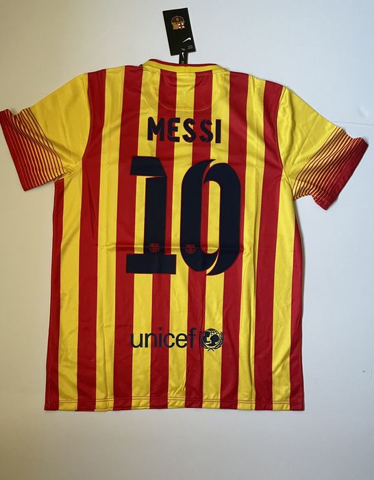 Nike Nike FC Barcelona Lionel Messi 2013 Red Yellow Retro Jersey | Grailed