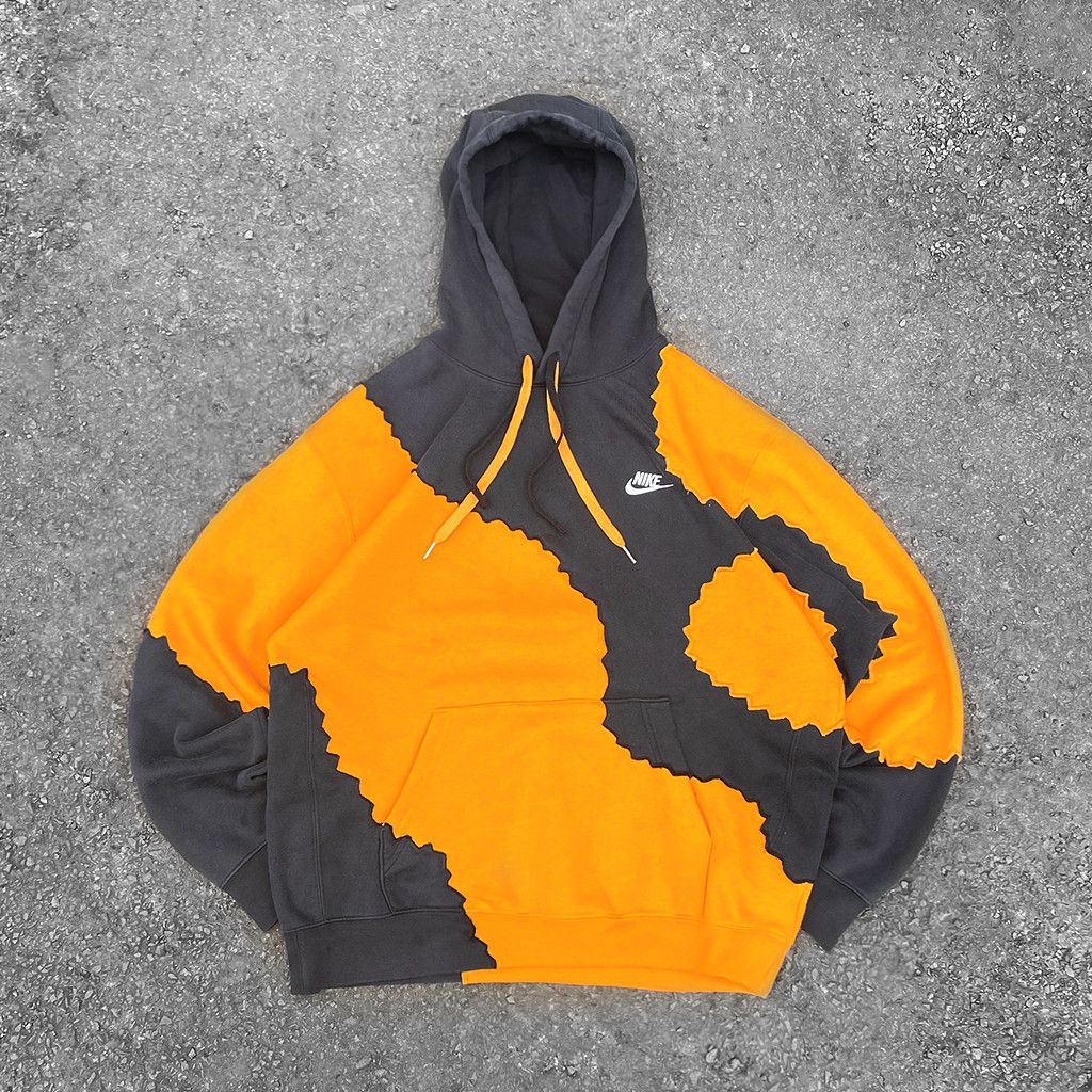 Nike Reworked Nike Patchwork Hoodie Black Mustard | Grailed