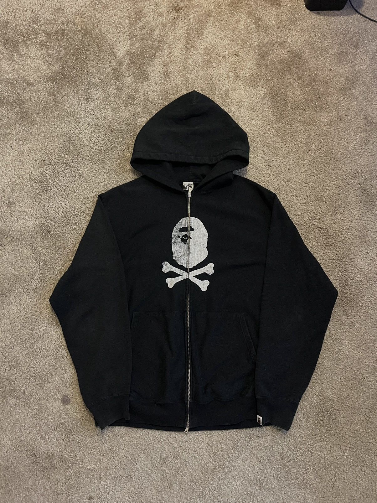 Bape × Vintage Bape 2000’s Crossbones Skull Full Zip Hoodie XL Black ...