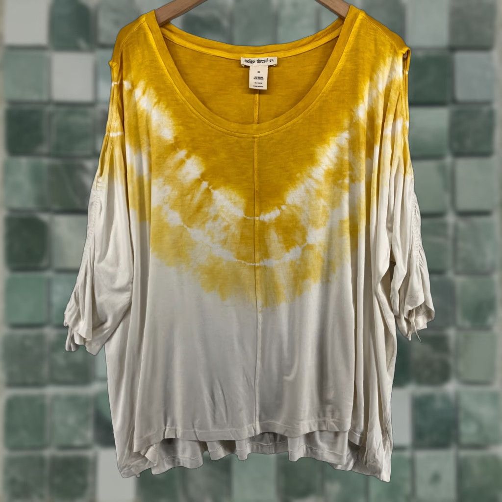 Vintage INDIGO THREAD CO. Top 3X Plus Tie Dye Cinched Sleeve Cold ...