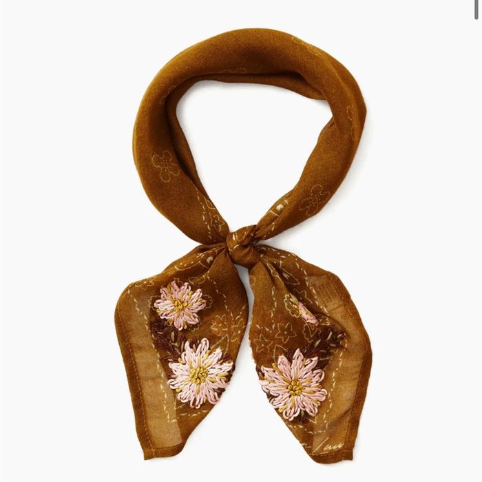 Chan Luu NEW CHAN LUU Olive Green Floral Embroidered Bandana Scarf ...
