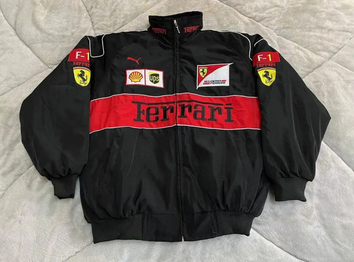 Ferrari Ferrari F1 Bomber Jacket Black and Red Embroidered | Grailed