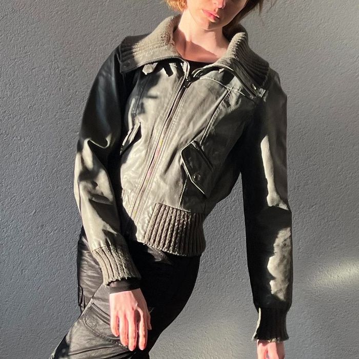 Vintage Y2k Gray Leather Jacket | Grailed