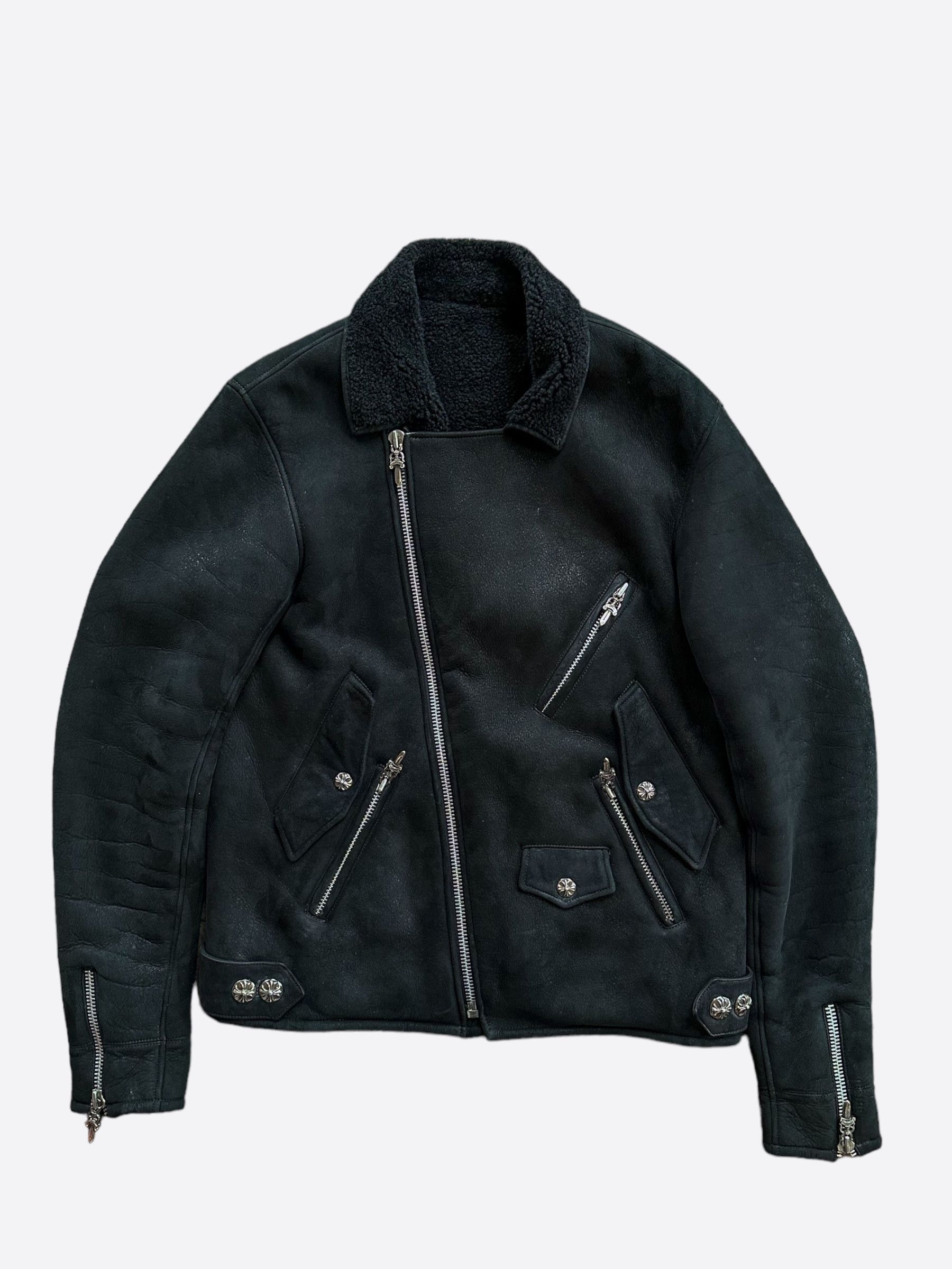Chrome Hearts Chrome Hearts Black Shearling Biker Jacket | Grailed