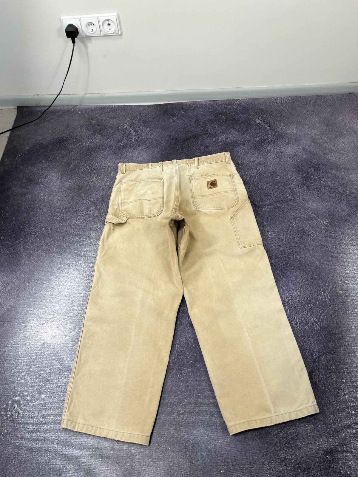 Vintage Vintage 90s Carhartt Faded Cream Y2K Work Baggy Pants Jeans | Grailed