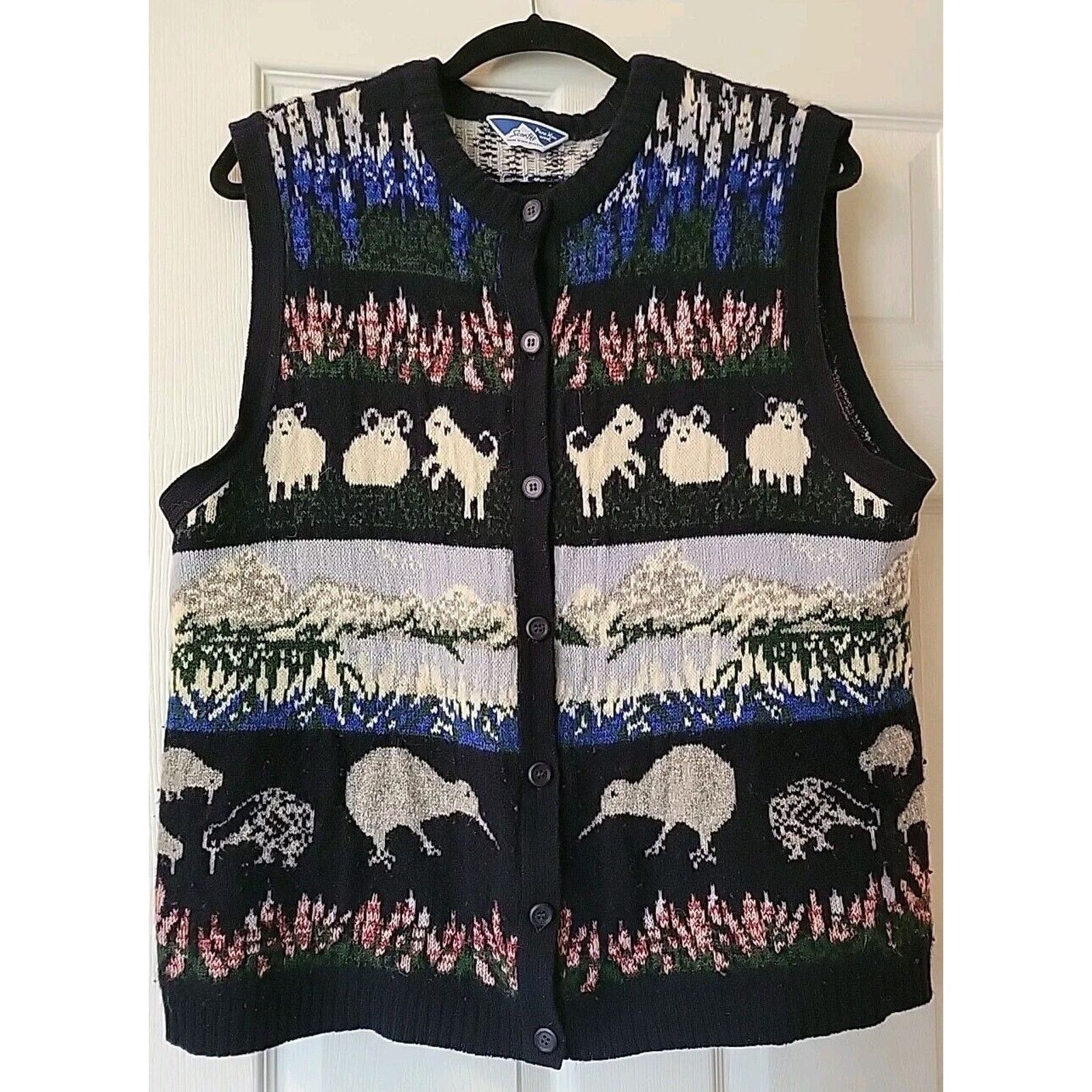 Unlisted 80s Alpine PURE WOOL Knit Ski Vest Sweater New Zealand XL ...