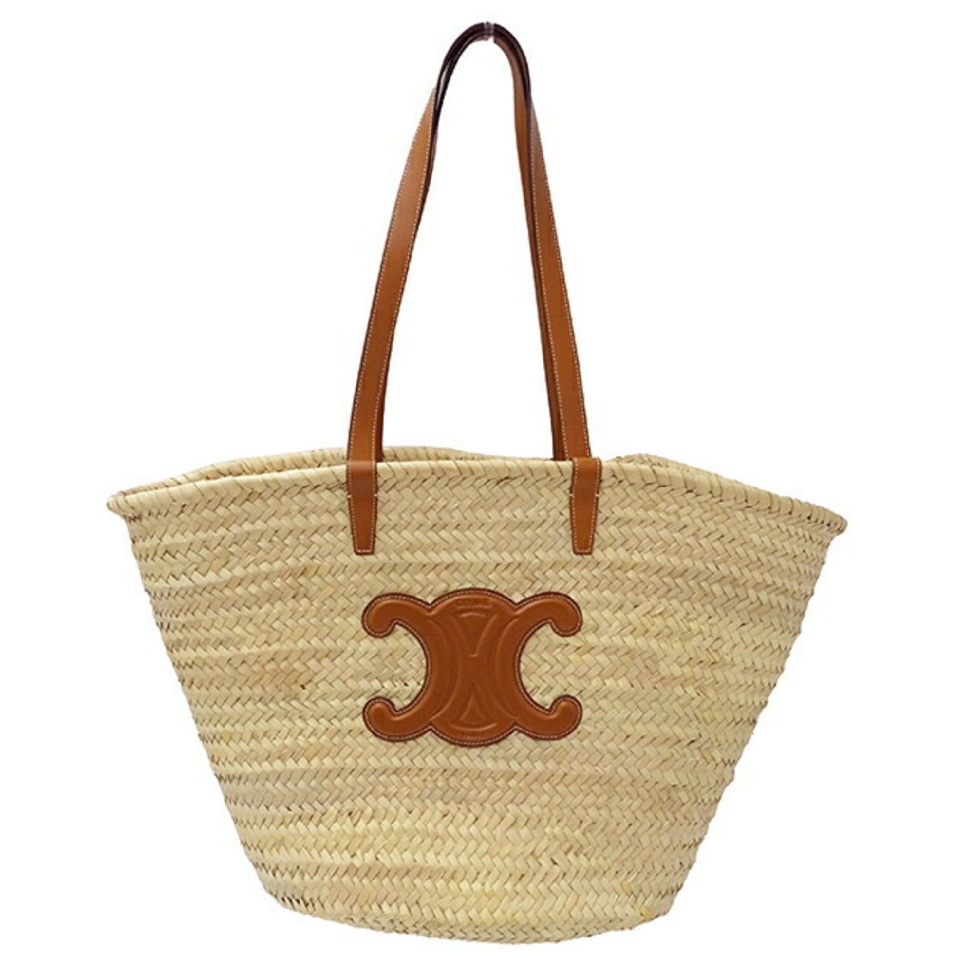 Celine CELINE Bag Ladies Triomphe Tote Raffia Calfskin Medium Classic ...