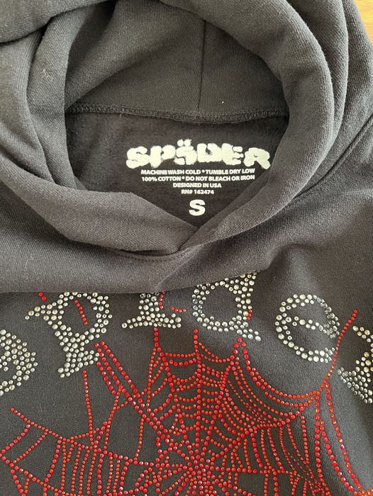 Streetwear Sp5der OG Rhinestone Logo Hoodie Black | Grailed