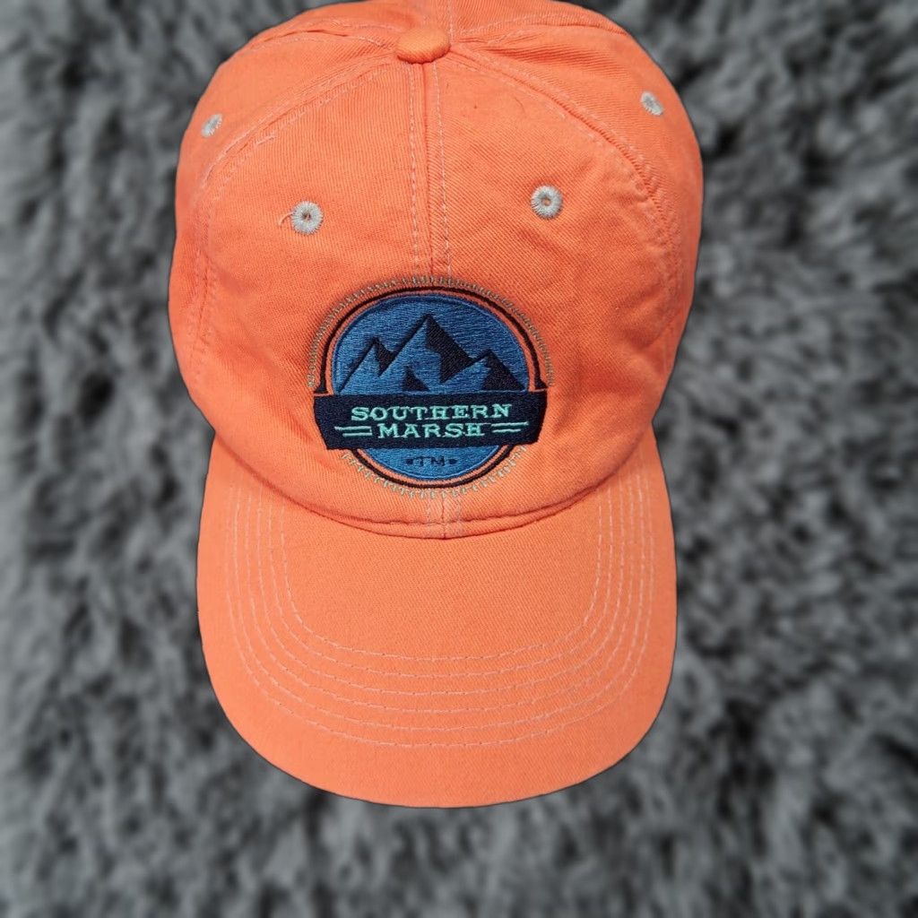 Vintage Southern Marsh Baseball Cap Hat Mens Adjustable Orange Leather ...