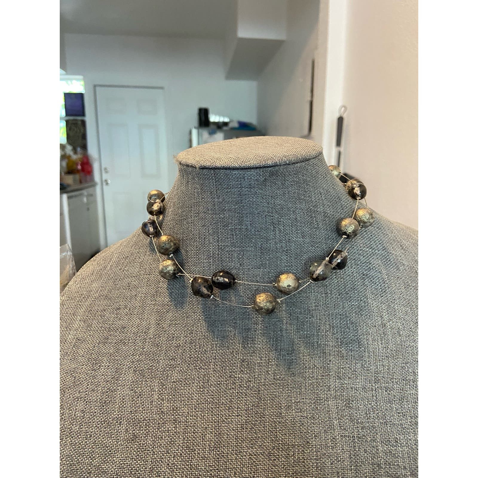 Generic Stylish brushed gold and clear black bead necklace | Grailed