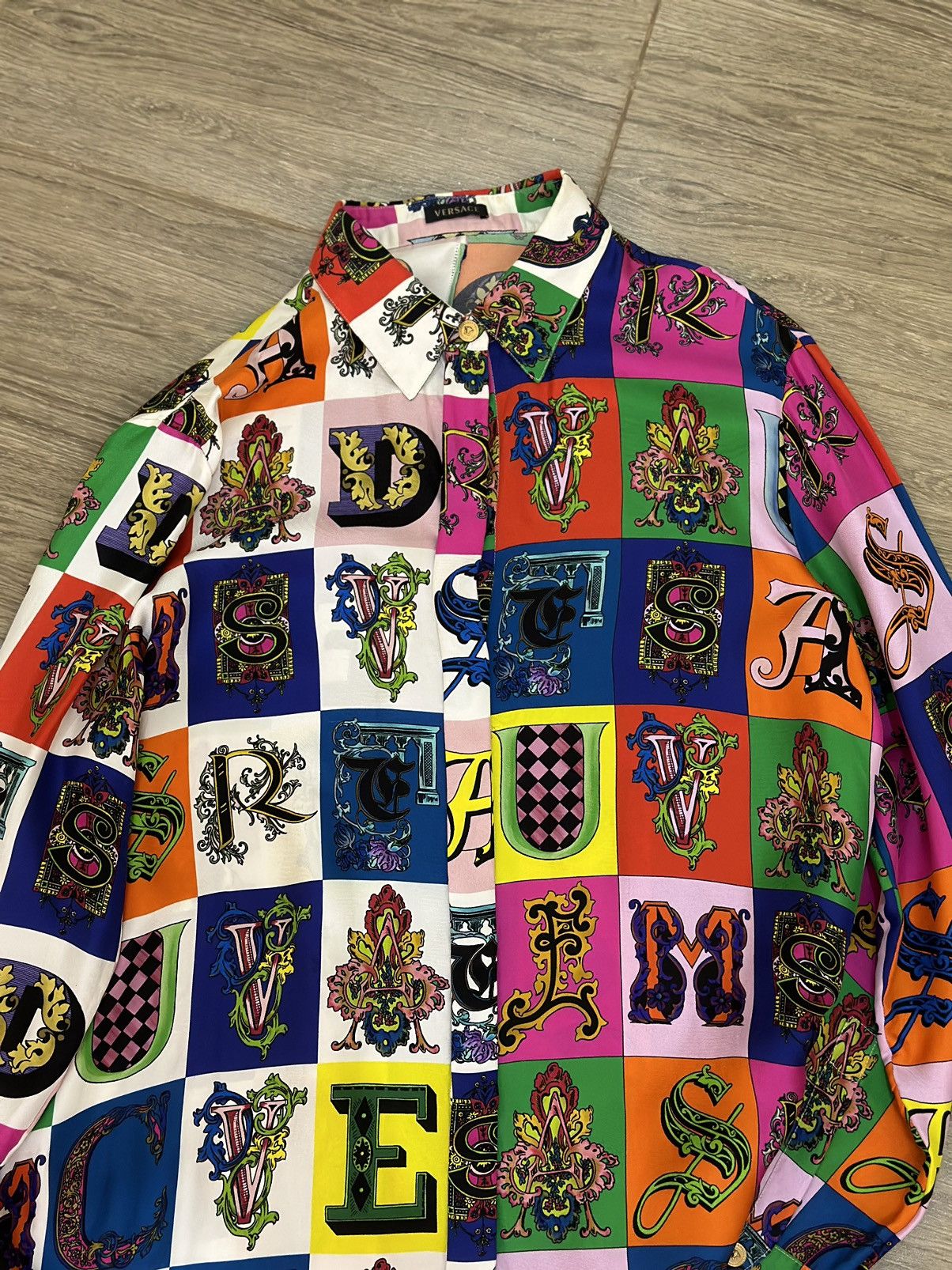 Versace Versace - Alphabet print Design - Silk Buttons up | Grailed
