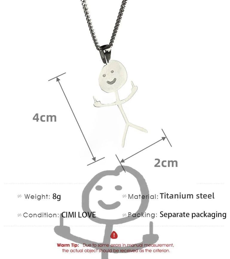Cuban Link Chain 60cm Middle Finger Stickman Chain Necklace | Grailed
