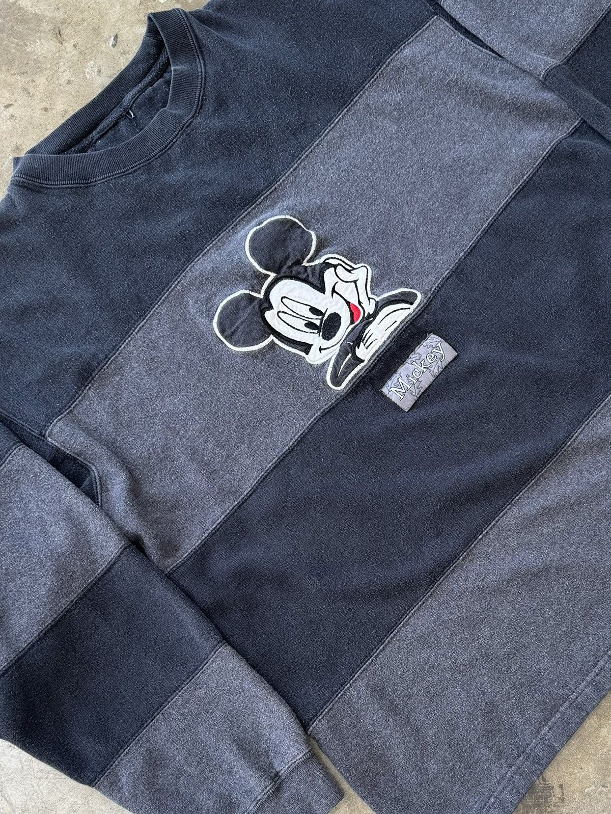 Disney Vintage Mickey Mouse Grey Stripe Crewneck Medium | Grailed
