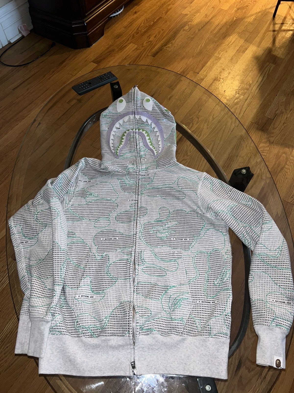 Bape Text Code Camo Shark Full Zip Hoodie | Grailed
