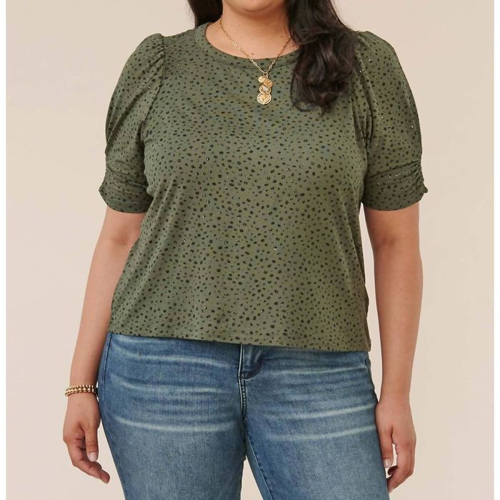 Designer DEMOCRACY Curvy Elbow Puff Sleeve Fog Foil Top In Dark | Grailed