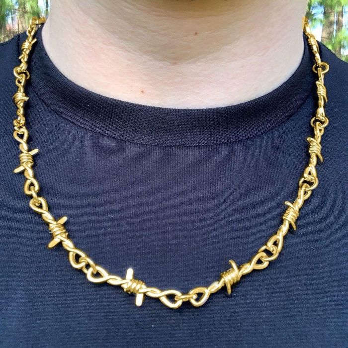 Cuban Link Chain Barbed Wire Necklace | Barbed Wire Chain Gold | Grailed