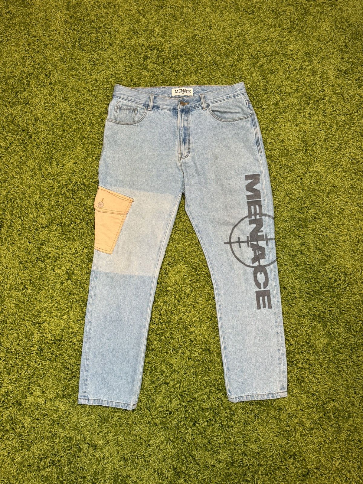 Menace Menace Target Logo Cargo Pocket Denim Pants | Grailed