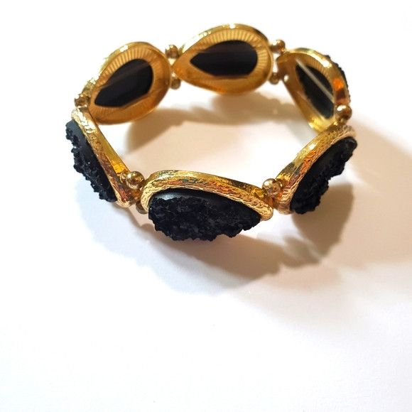 Vintage Rough Cut Quartz Bracelet Faux Gold Accent Costume Jewelry ...