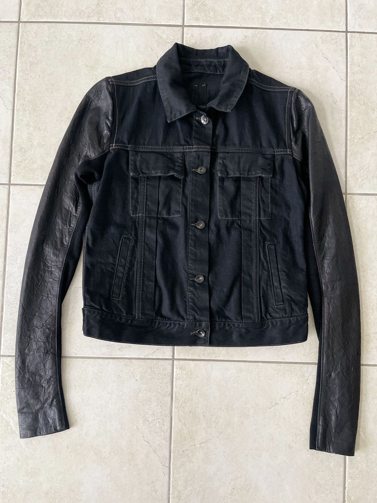 Rick Owens × Rick Owens Drkshdw Rick Owens DRKSHDW Mesh sleeve denim ...