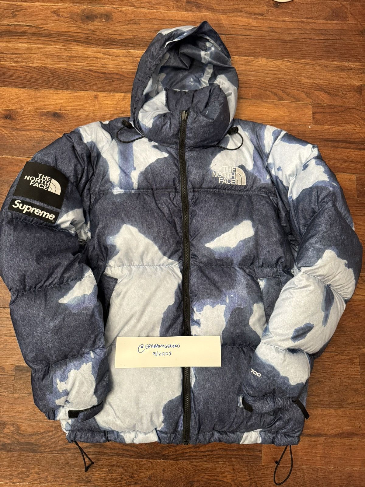 Supreme Supreme x The North Face Bleached Denim Print Nuptse Jacket ...