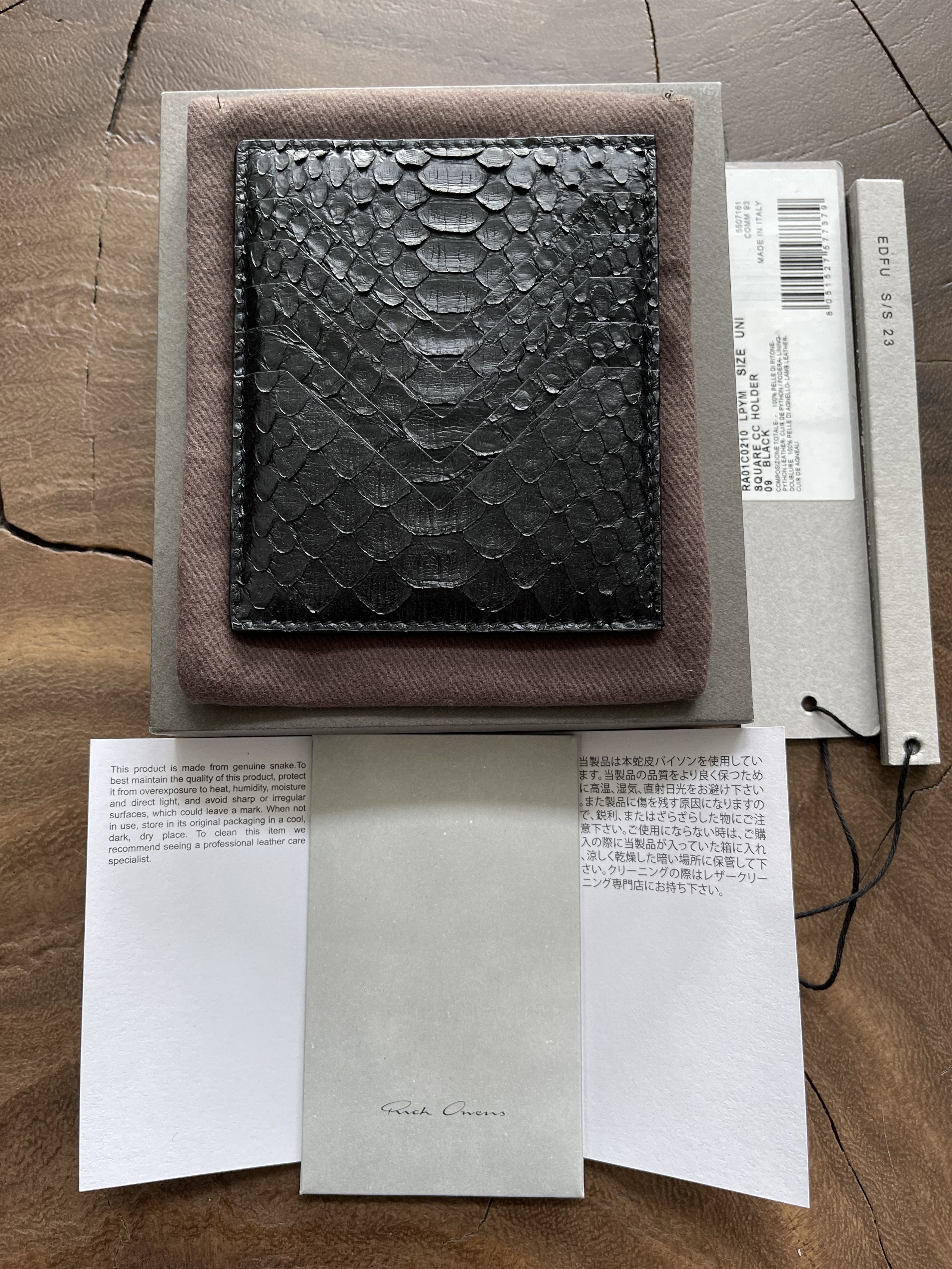 Rick Owens Python Snake Lamb Leather Square Card Holder SS23 Edfu | Grailed