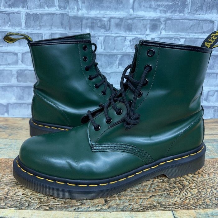 Dr. Martens Dr Martens 1460 Green Smooth Leather 8 Eye Combat Boots ...
