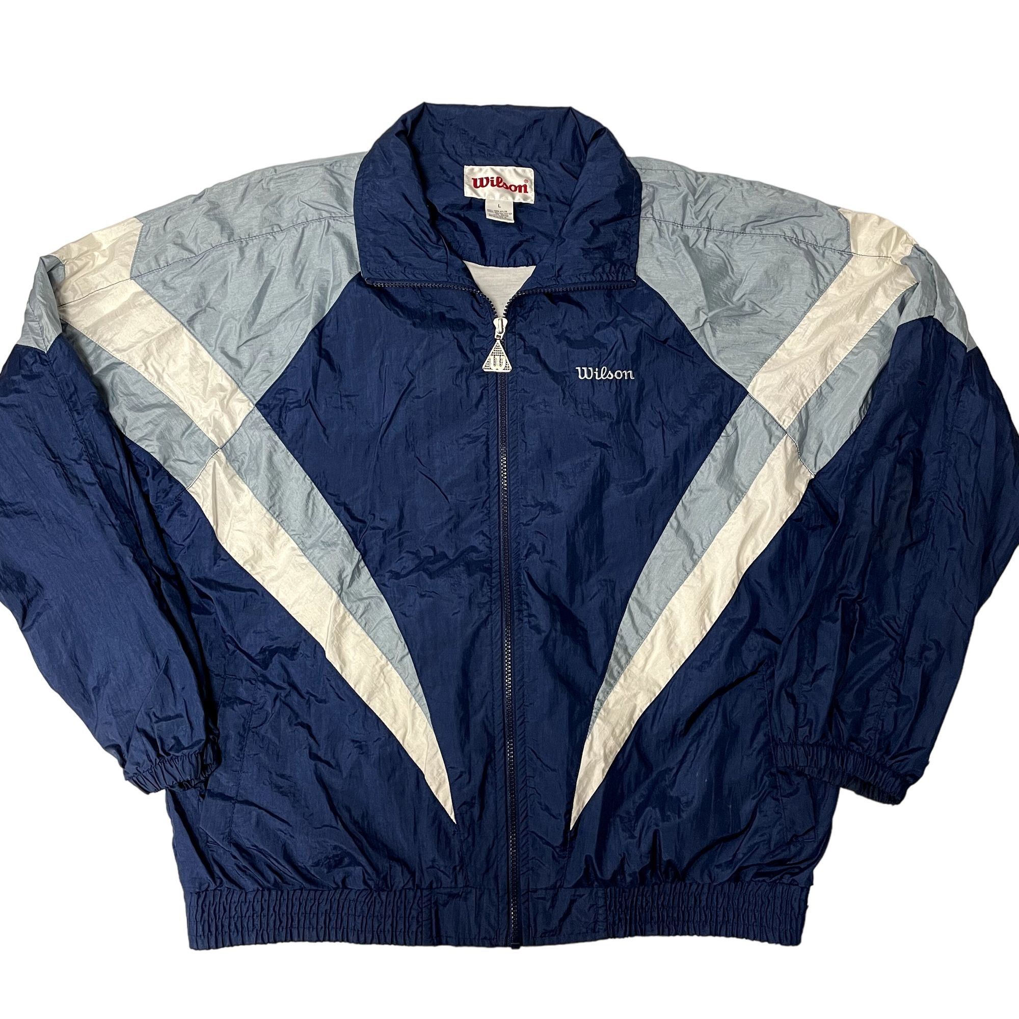 Wilson Athletics 90’s Wilson SHINY Blue Nylon Windbreaker LOGO Track ...
