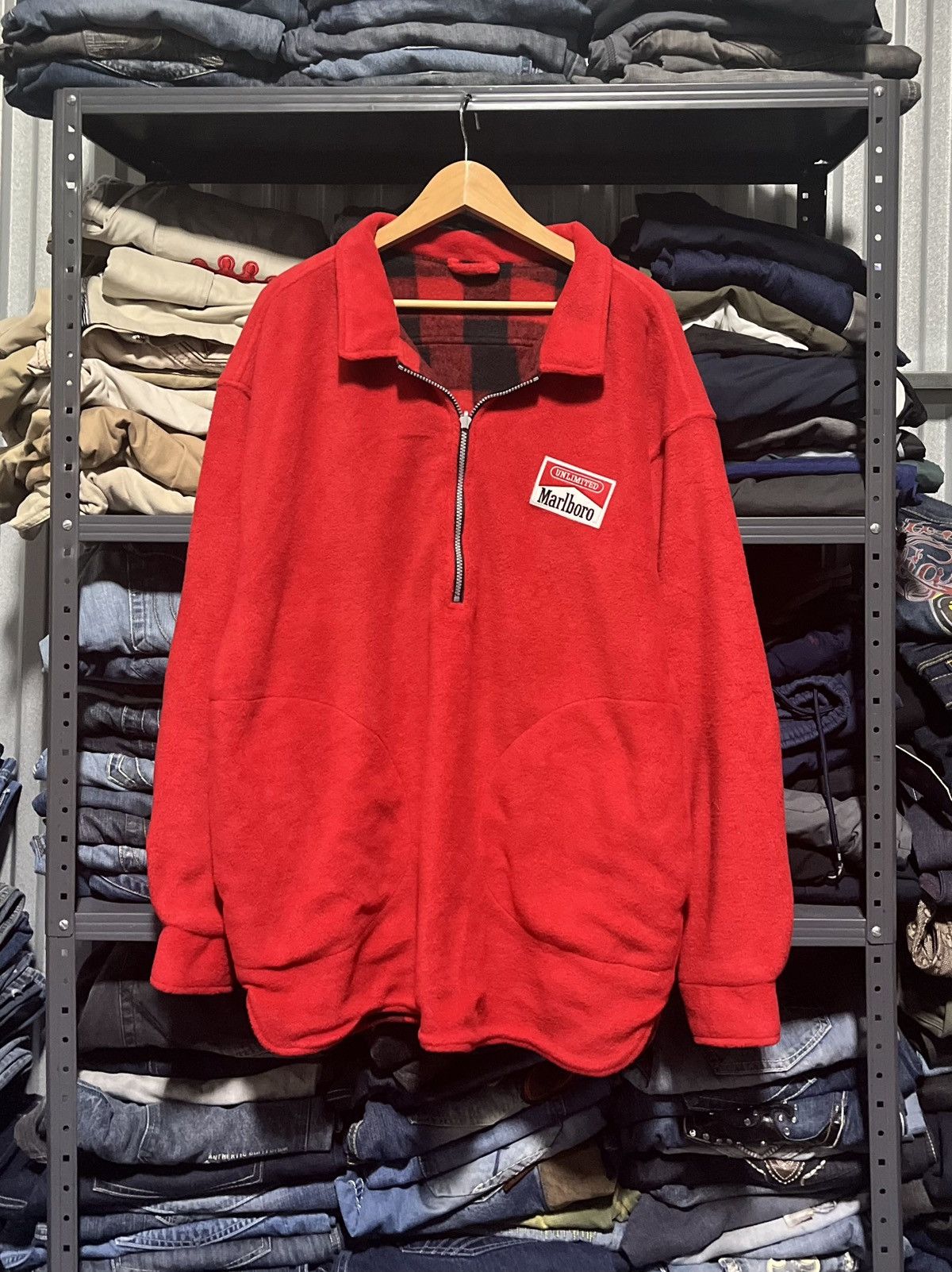 Marlboro × Vintage Vintage 90s Marlboro Reversible Fleece 1/4 Zip ...