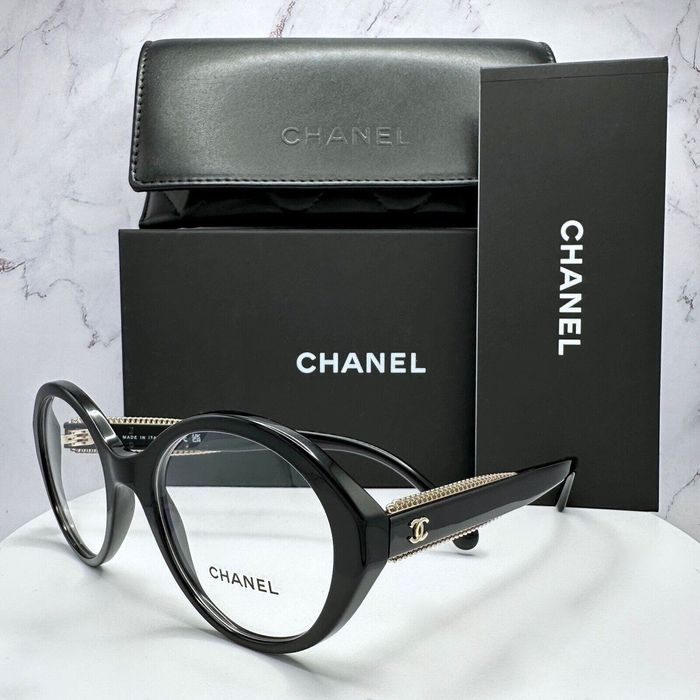 Chanel Chanel Glasses Frames Black Acetate Gold Metal Chain CC Logo ...