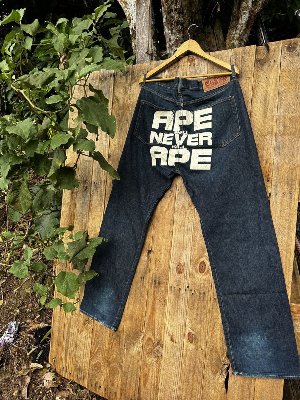 Bape OG Bape "Ape Shall Never Kill Ape"Denim Jeans Logo | Grailed