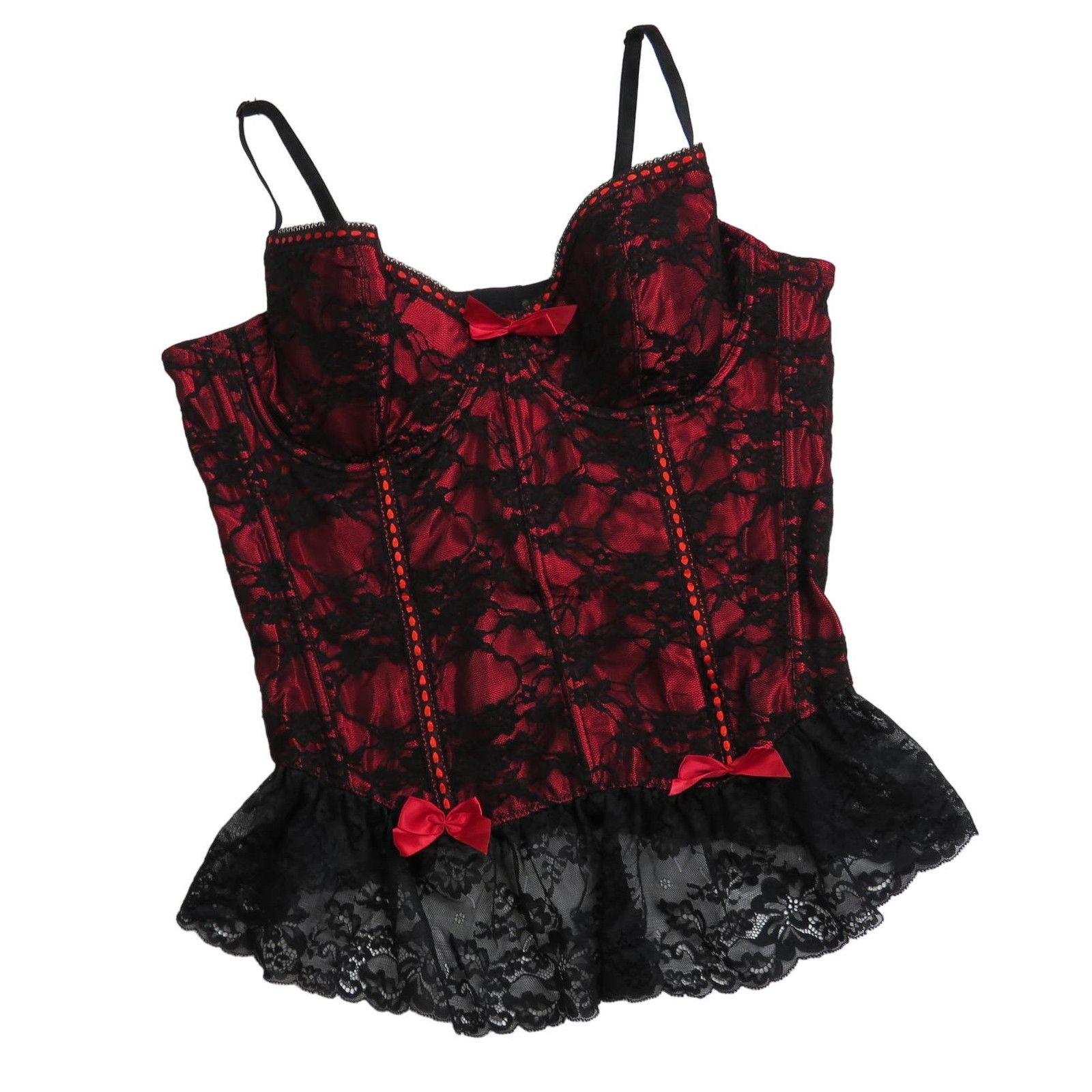 Vintage Vintage Sexy Black &Red Corset Lace Ruffle & Bows Large | Grailed