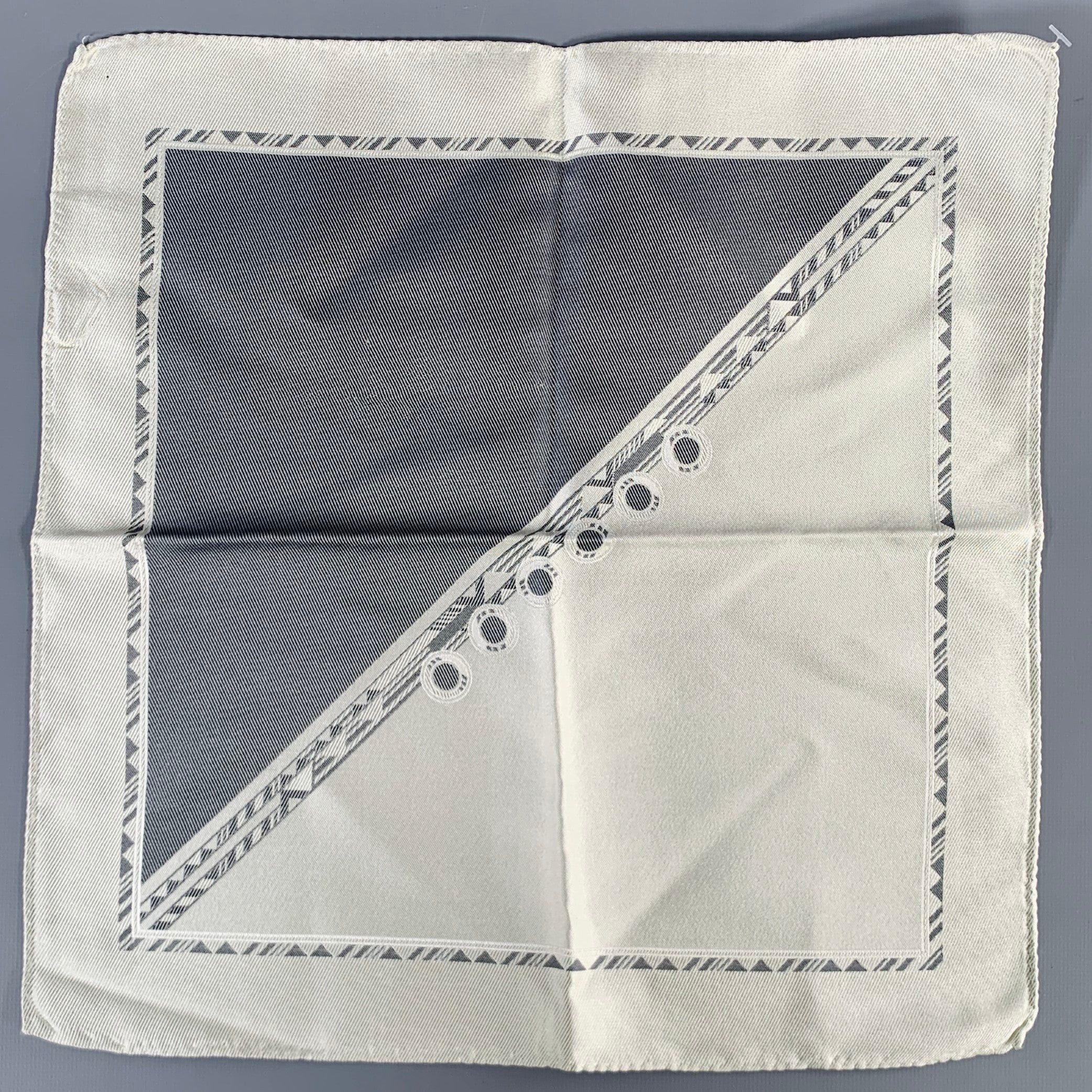 Versace Grey Cream Color Block Silk Pocket Square | Grailed