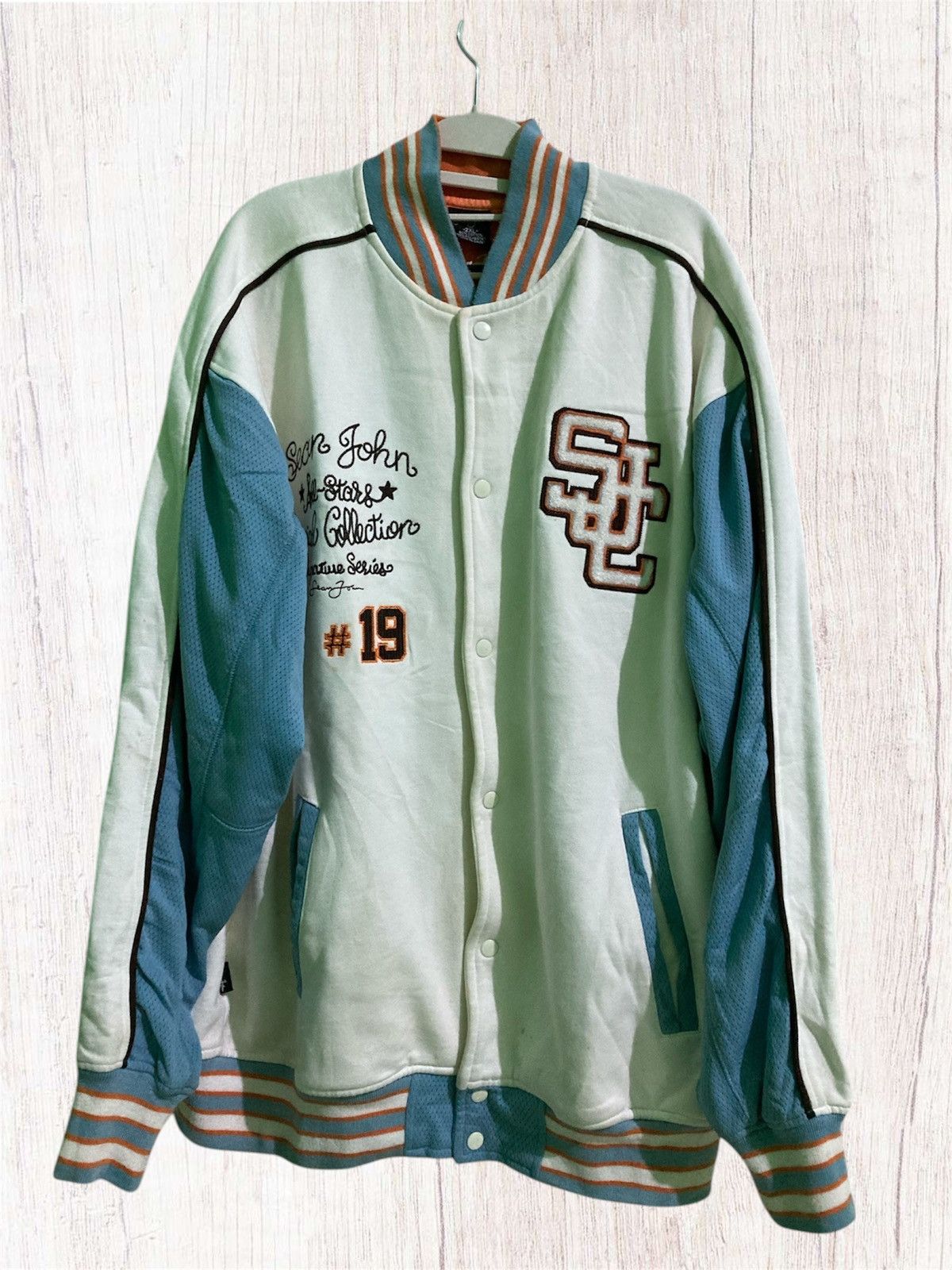 Sean John × Streetwear × Vintage Sean John Jacket Varsity White & Blue ...