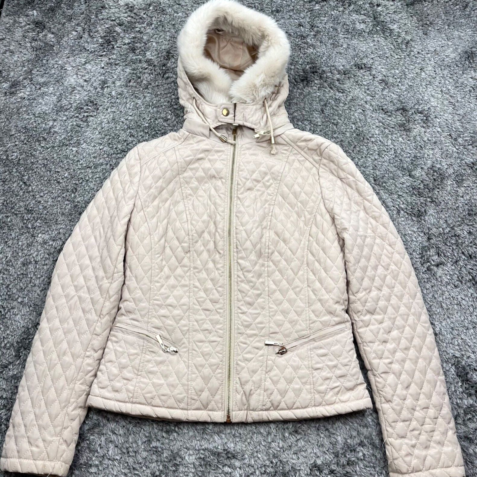Vintage Daisy Jacket Womans Small Beige Sherpa Lined Faux Fur Hooded ...