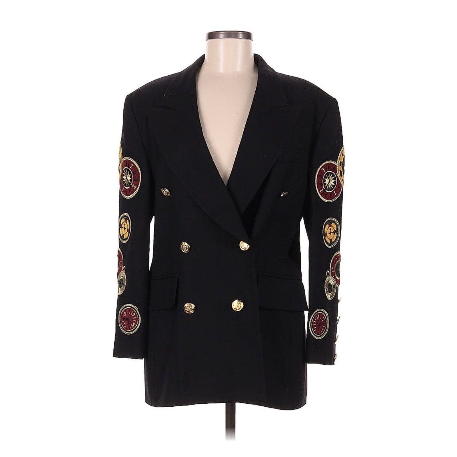 Escada VTG 1992 Escada Clock Patch Gold Buttons Wool Blazer 38 US 6 ...
