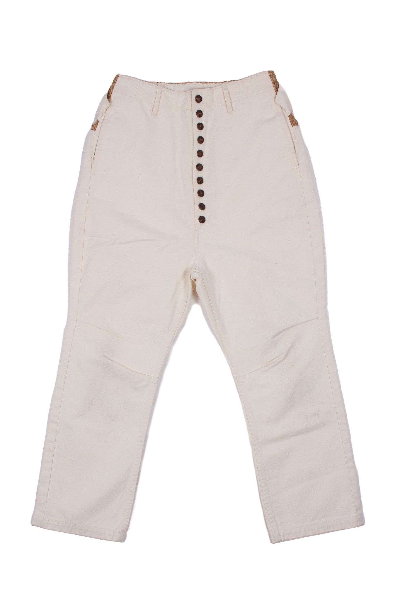 Kapital KAPITAL CHINO CLOWN WHITE BROWN COTTON MULTI BUTTON JEANS | Grailed