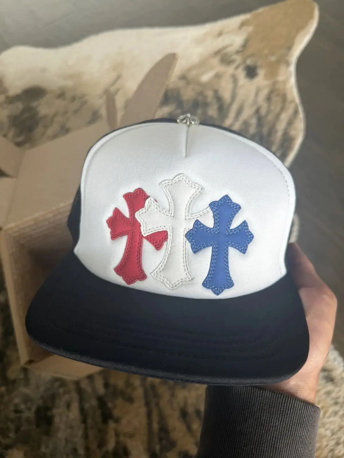 Chrome Hearts Triple Cross Patch Trucker Hat | Grailed