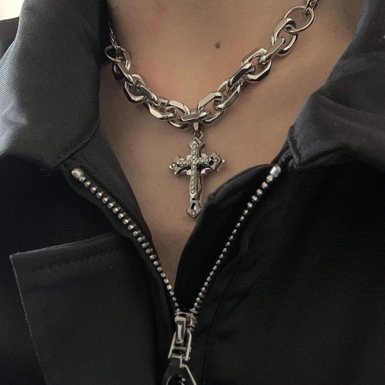 Cuban Link Chain Small design, diamond inlaid cross pendant Necklace ...